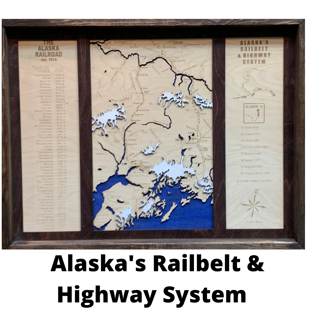 Alaska Rail & Hwy Map 24x18 inch | BASHOR BLAST Alaskan Gifts